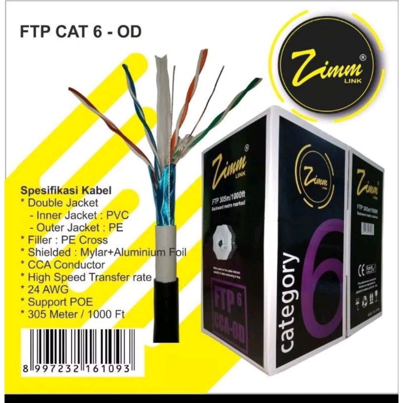 Jual Zimmlink STP FTP Cat6 Outdoor Double Jacket 305m (1 Roll) GFO ...