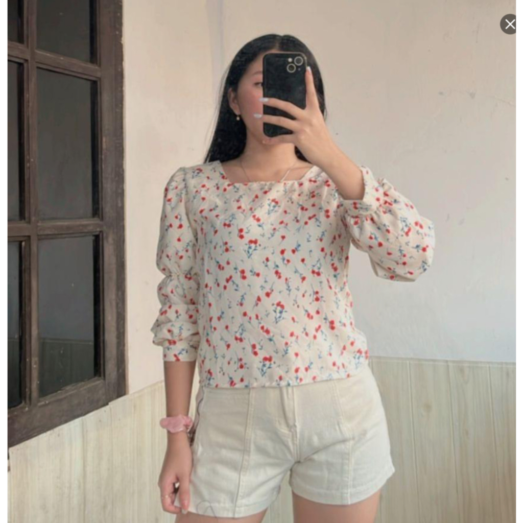 Jual Stevani Margaritha Twist Vintage Floral Korean Blouse | Shopee ...