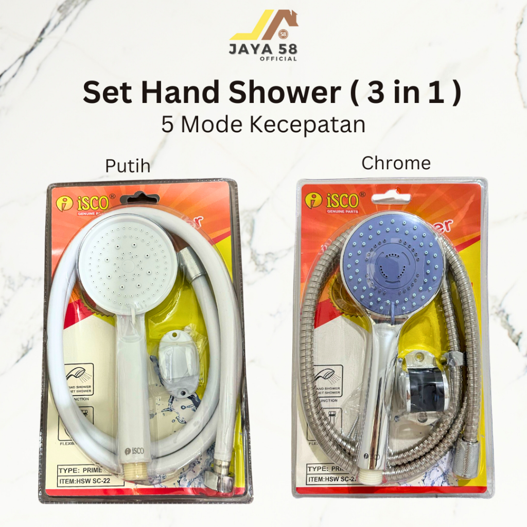 Jual Set Hand Shower Kamar Mandi Satu Set 3 in 1 Putih Chrome Silver 5 Mode merk ISCO | Shopee ...