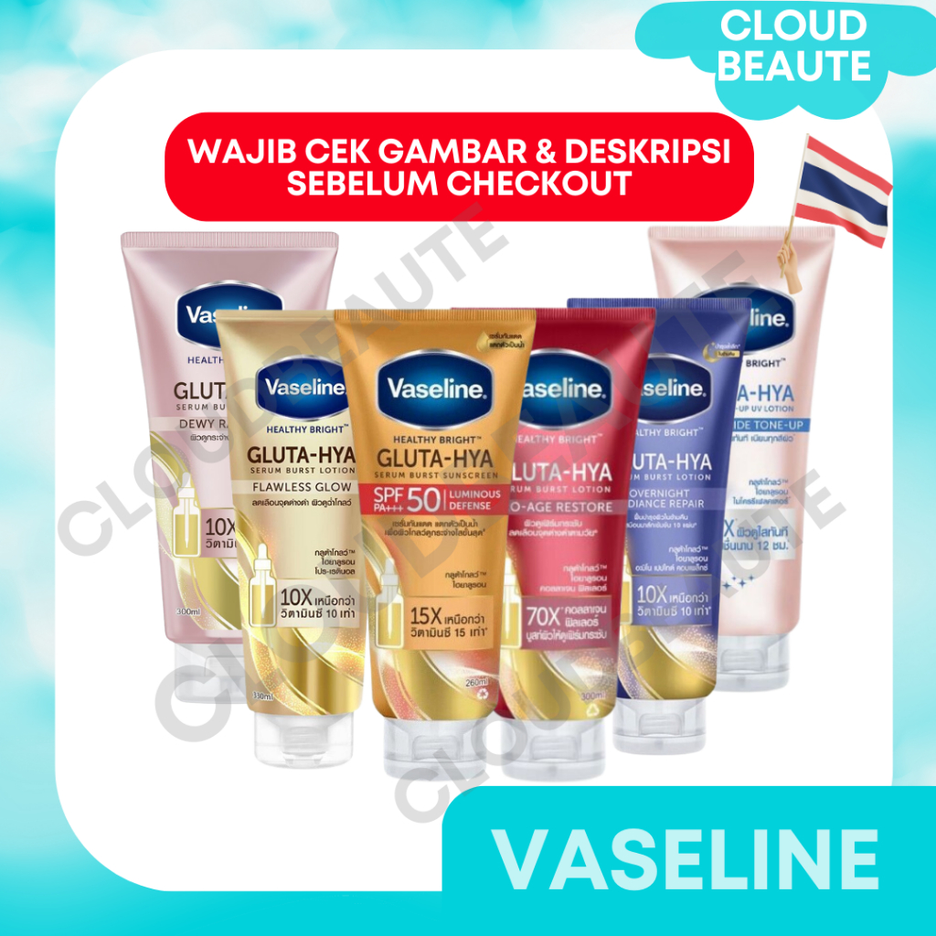 Jual VASELINE HEALTHY BRIGHT GLUTA-HYA | LUMINOUS DEFENSE | PRO-AGE RESTORE SERUM | OVERNIGHT ...