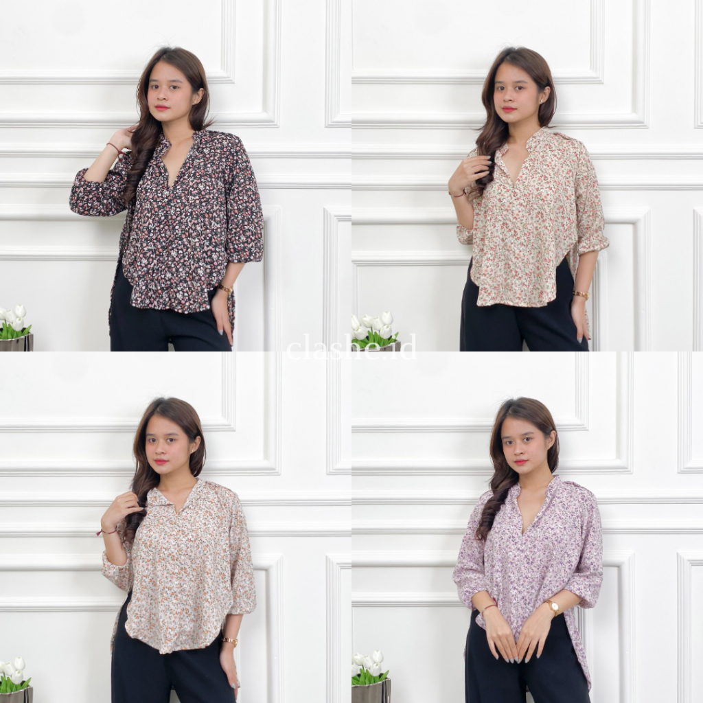 Jual Izka Top Baju Blouse Wanita Motif Bunga Atasan Lengan Panjang ...