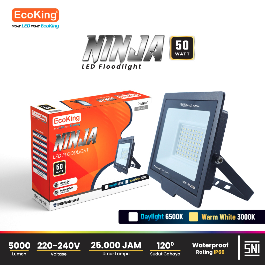 Jual Lampu Sorot EcoKing Led Flood Light Ninja 50W Cahaya Putih Kuning ...
