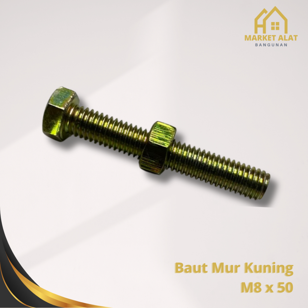 Jual Baut Mur Kuning Hexagon BMK M 8 x 50 mm Hex ( Kunci 12 ) / M8 x 50mm | Shopee Indonesia