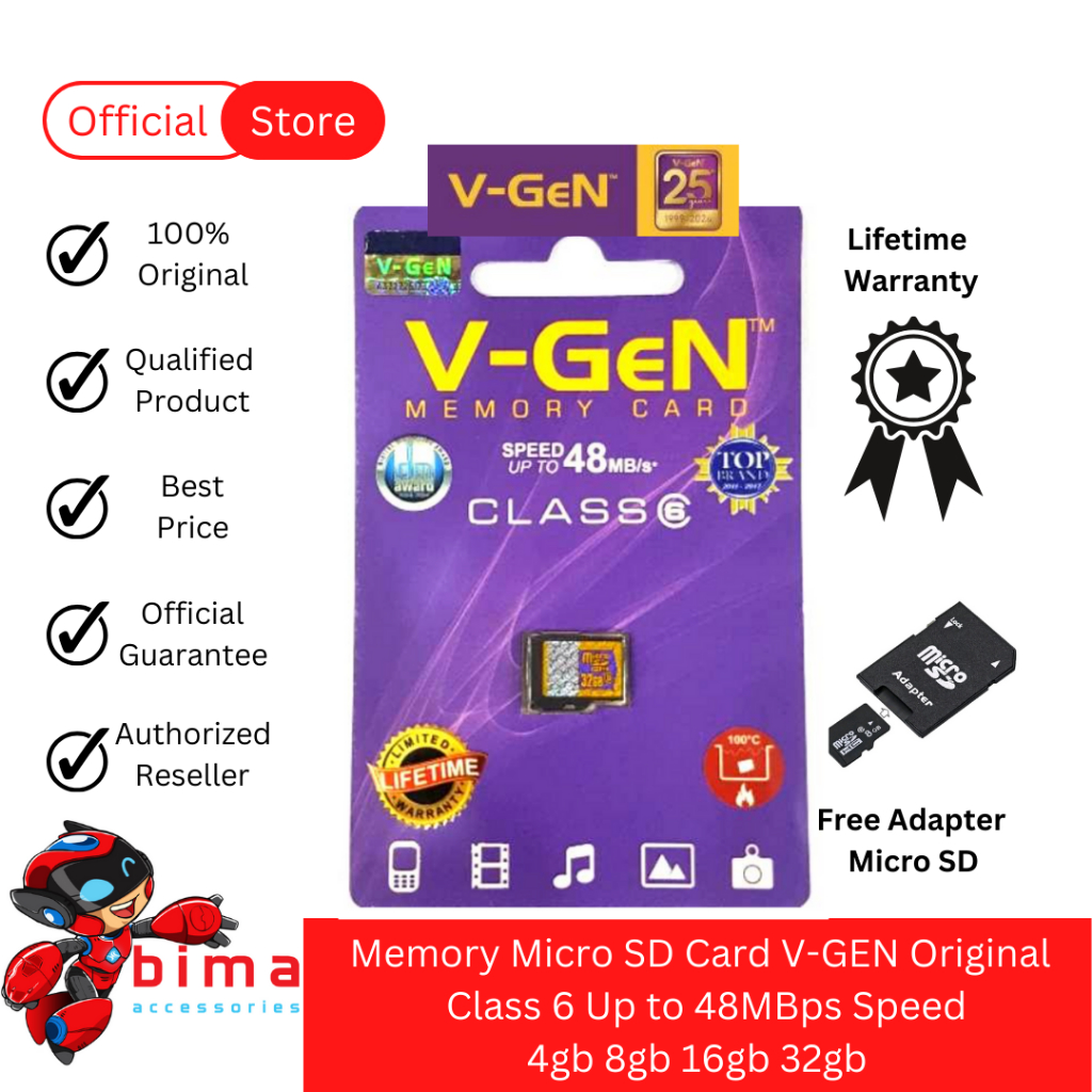 Jual Memory Card VGEN Micro SD Card V-GEN Original 32GB Class6 FREE ...