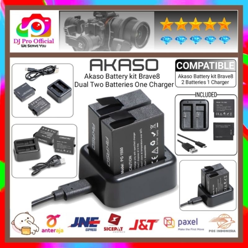 Jual Akaso Battery kit Brave 8 Dual Two Batteries One Charger Brave8 ...
