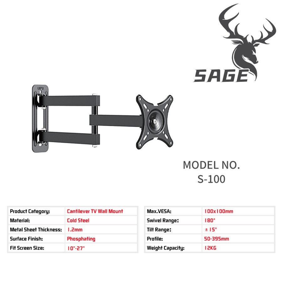 Jual Sage S100 Bracket Meja LCD LED TV 1 Articulati Monitor Arm 10 ...