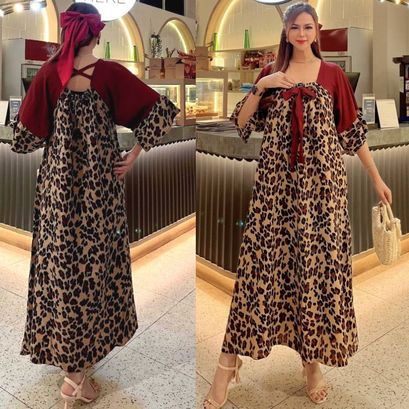 Jual LALISA MIDI DRESS FUJI LEOPARD VOL.2 LENGAN LONCENG REMPEL BADAN ...
