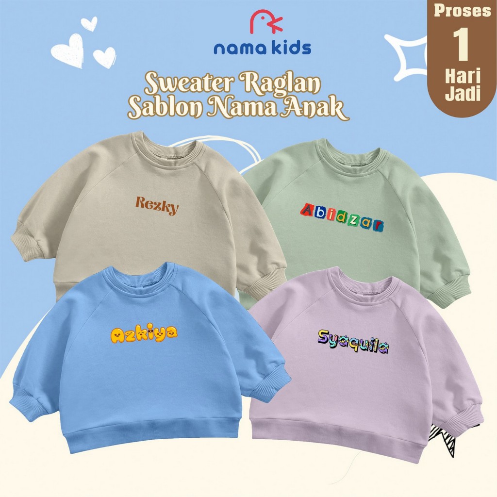 Jual SWEATER RAGLAN SABLON CUSTOM NAMA ANAK RAGLAN LUCU COWO CEWE ...