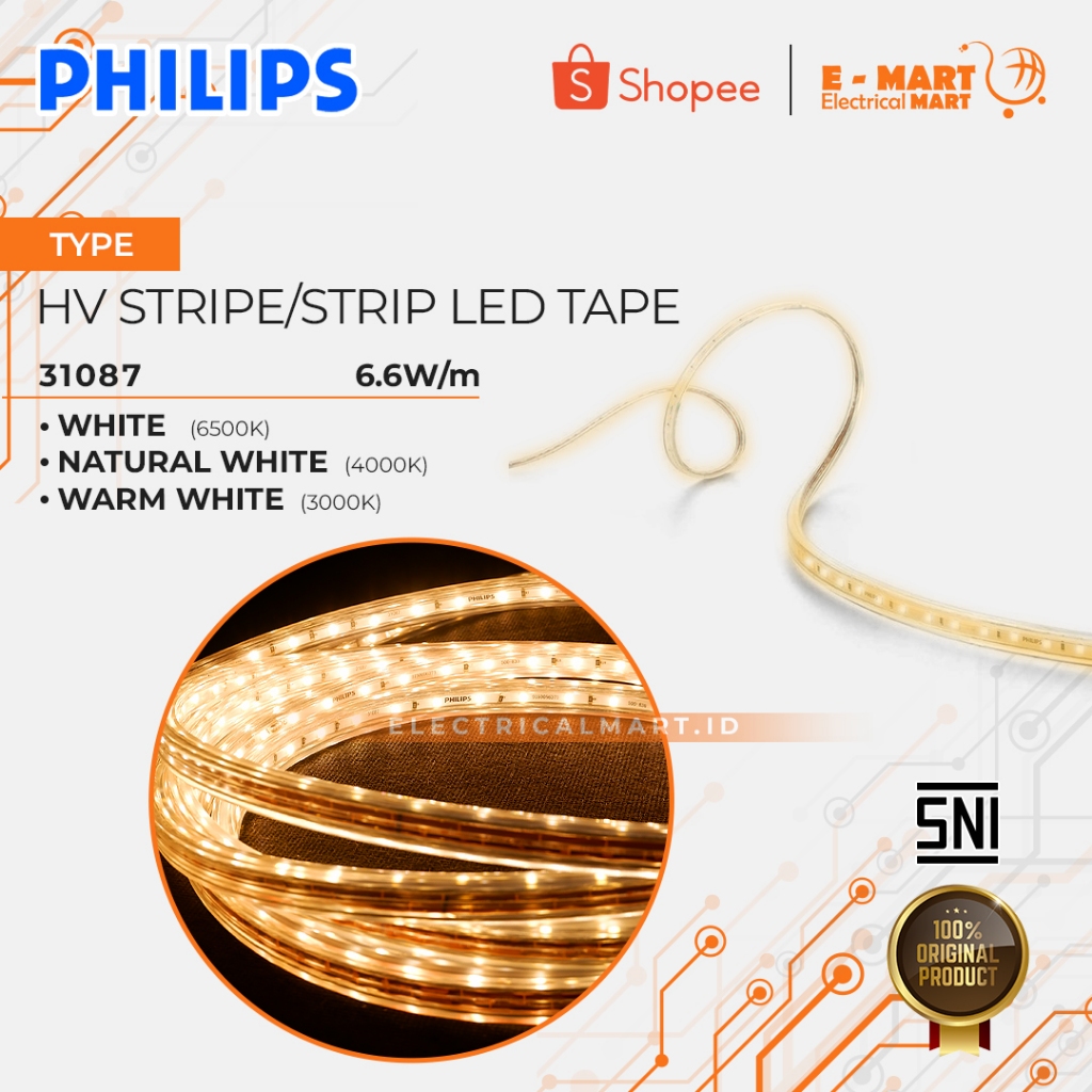 Jual Philips LED Strip Lampu Selang 6.6W DLI 31087 3000K ECERAN METERAN ...
