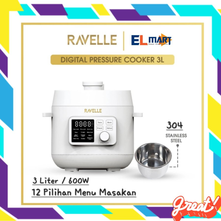 Jual Ravelle RPCE 3L Digital Pressure Cooker 3 Liter 3L RPCE3L Panci ...