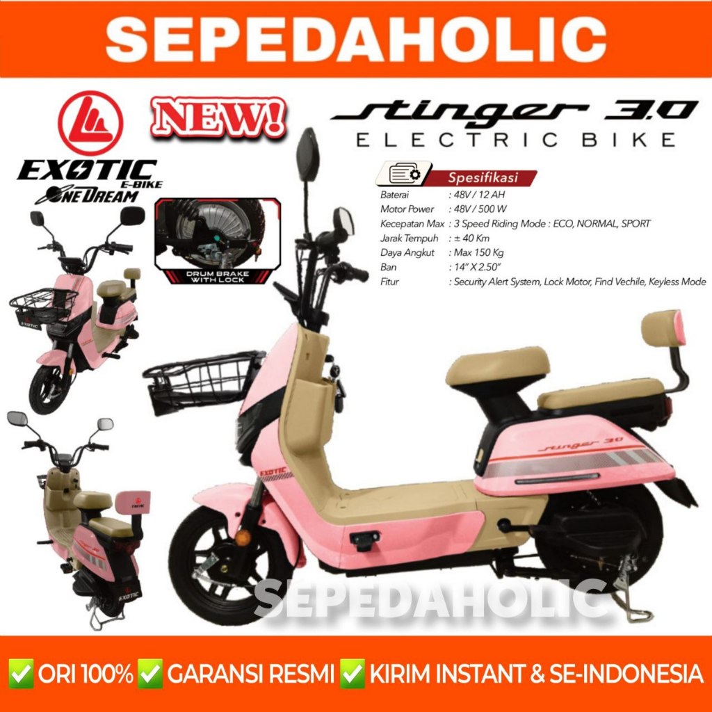 Jual Sepeda Listrik EXOTIC STINGER 3.0 / STINGER 5.0 BY PACIFIC 500 Watt Electric E Bike ...