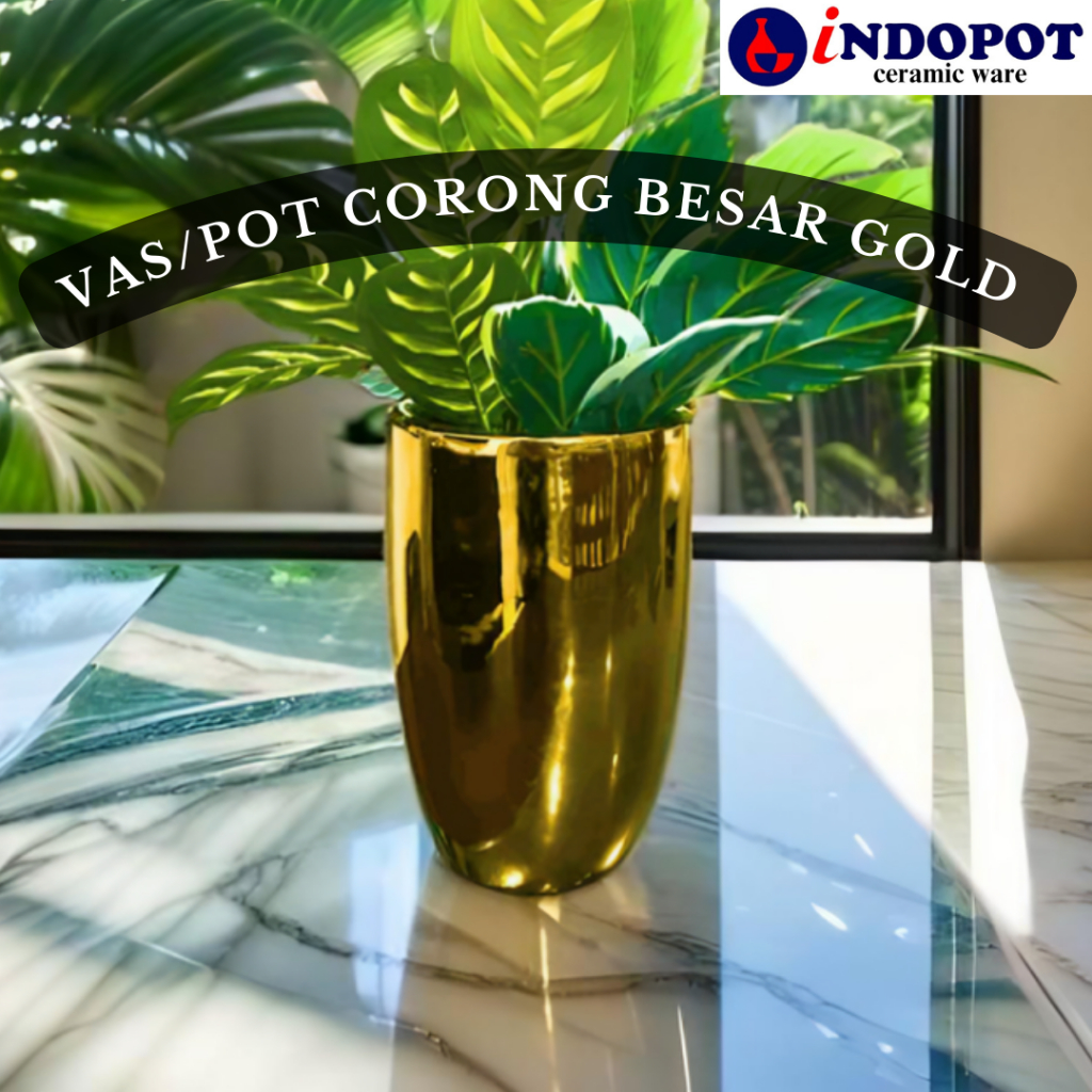 Jual Vas Pot Besar Keramik Model Corong Gold bisa untuk dekorasi rumah ...