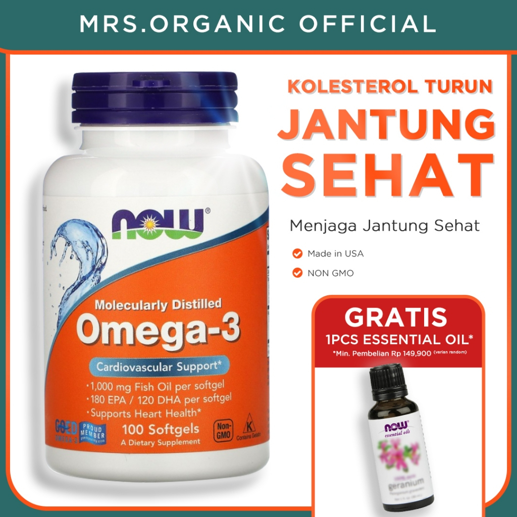 Jual NOW Omega-3 1000mg 100 softgels - fish oil minyak ikan otak ...