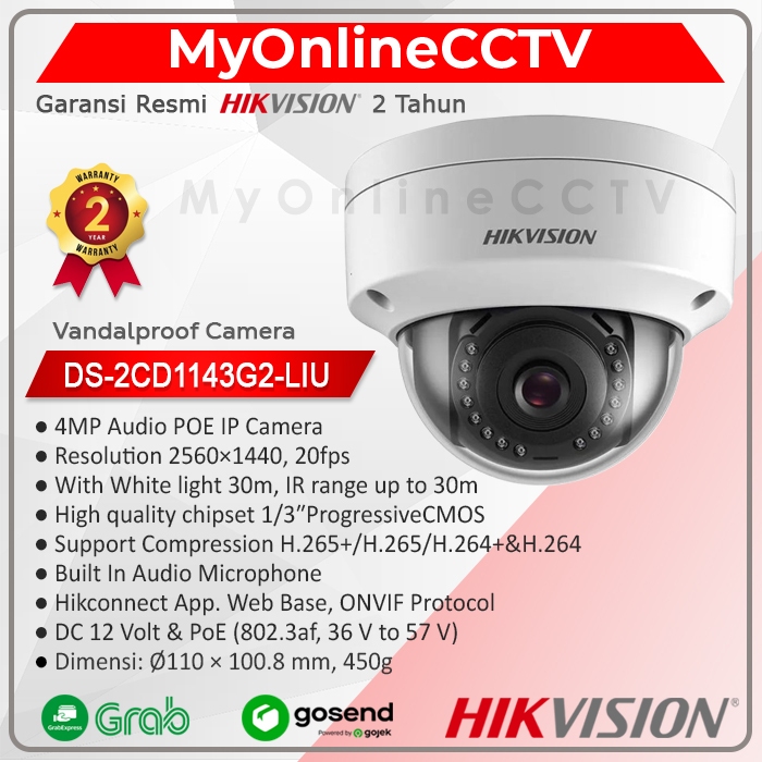 Jual Hikvision DS-2CD1143G0-I IP CAMERA CCTV Indoor Original 4MP POE WDR | Shopee Indonesia