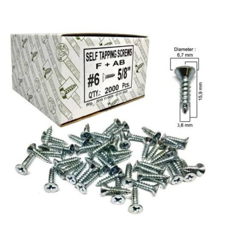 Jual (100 PCS) Sekrup Tap Tapping Screw FAB FH Kepala Rata (+) Moon Lion 6x5/8" 6 x 5/8" ( 6x1 ...