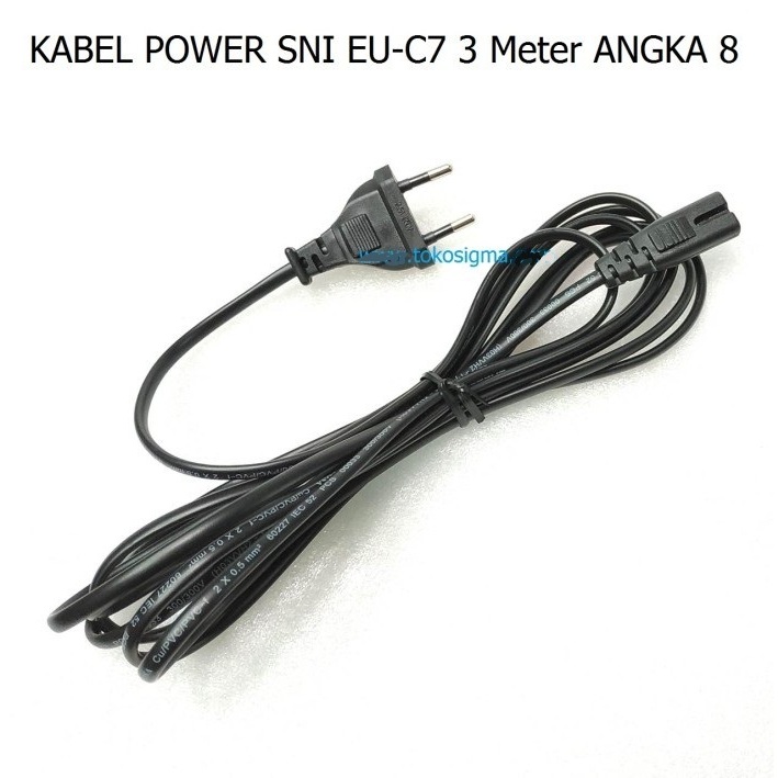 Jual KABEL POWER EU to C7 SNI 3 meter 3M ANGKA 8 for TV Proyektor Mini T2 pro Max Android ps4 ...