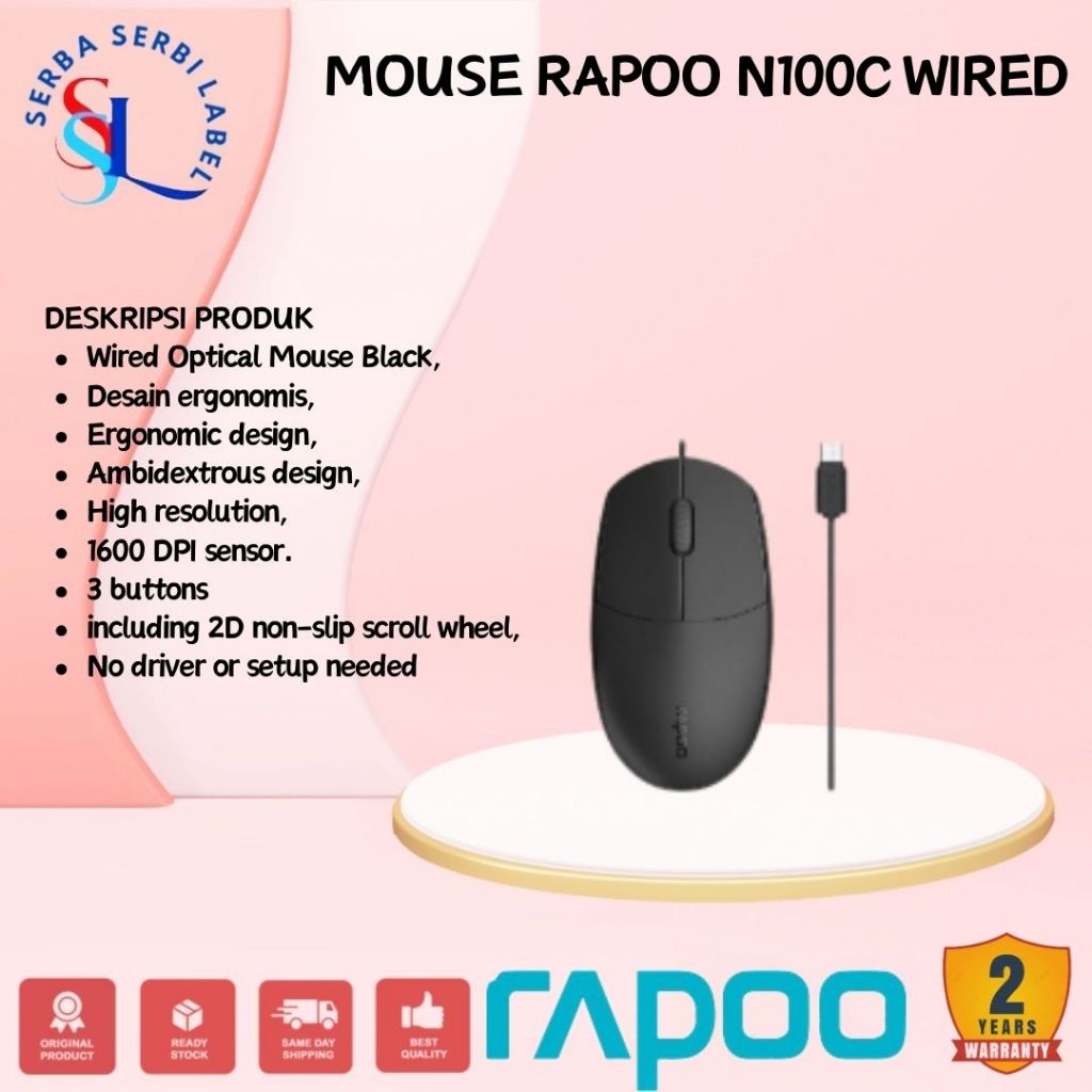Jual Rapoo Wired Optical Mouse N100C Black | Shopee Indonesia