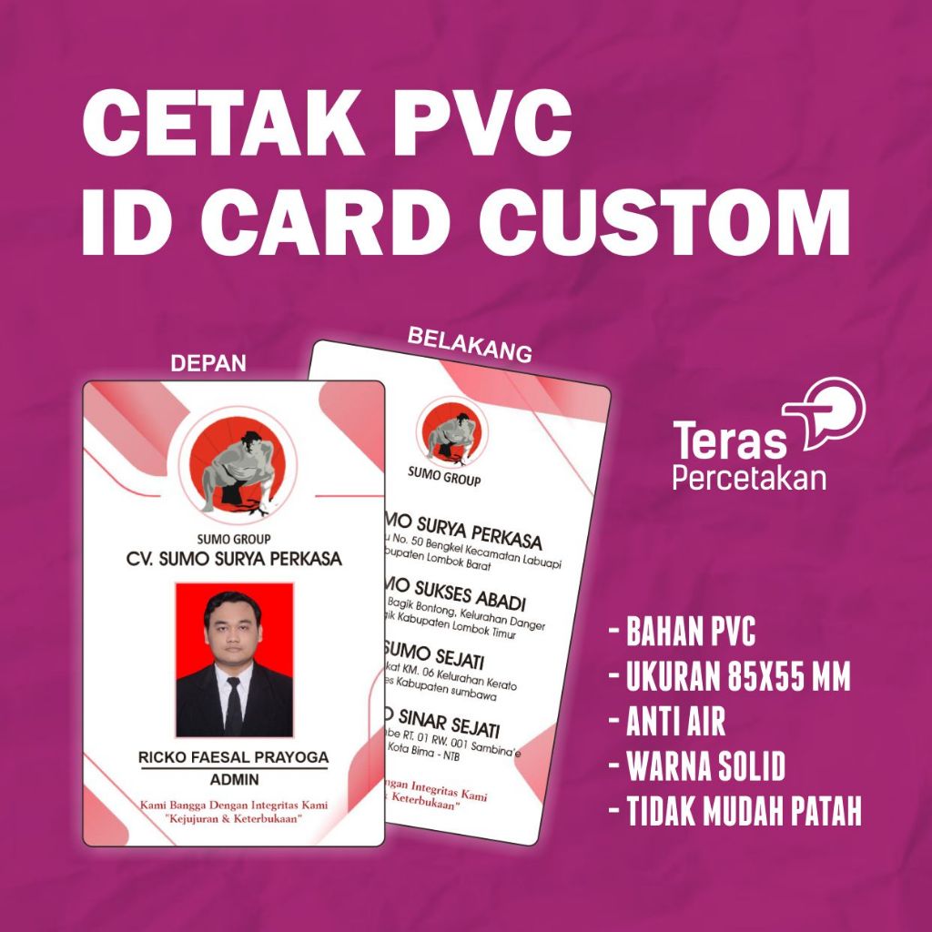 Jual cetak id card custom kartu bumn satuan tanda pengenal name tag ...