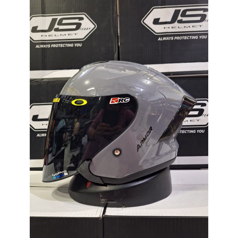 Jual HELM HALF FACE JS ARMOR SOLID GORILA GREY | Shopee Indonesia
