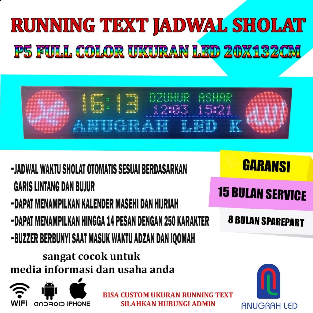 Jual JADWAL SHOLAT DIGITAL RUNNING TEXT JWS P5 RGB UKURAN box 20X132 CM | Shopee Indonesia