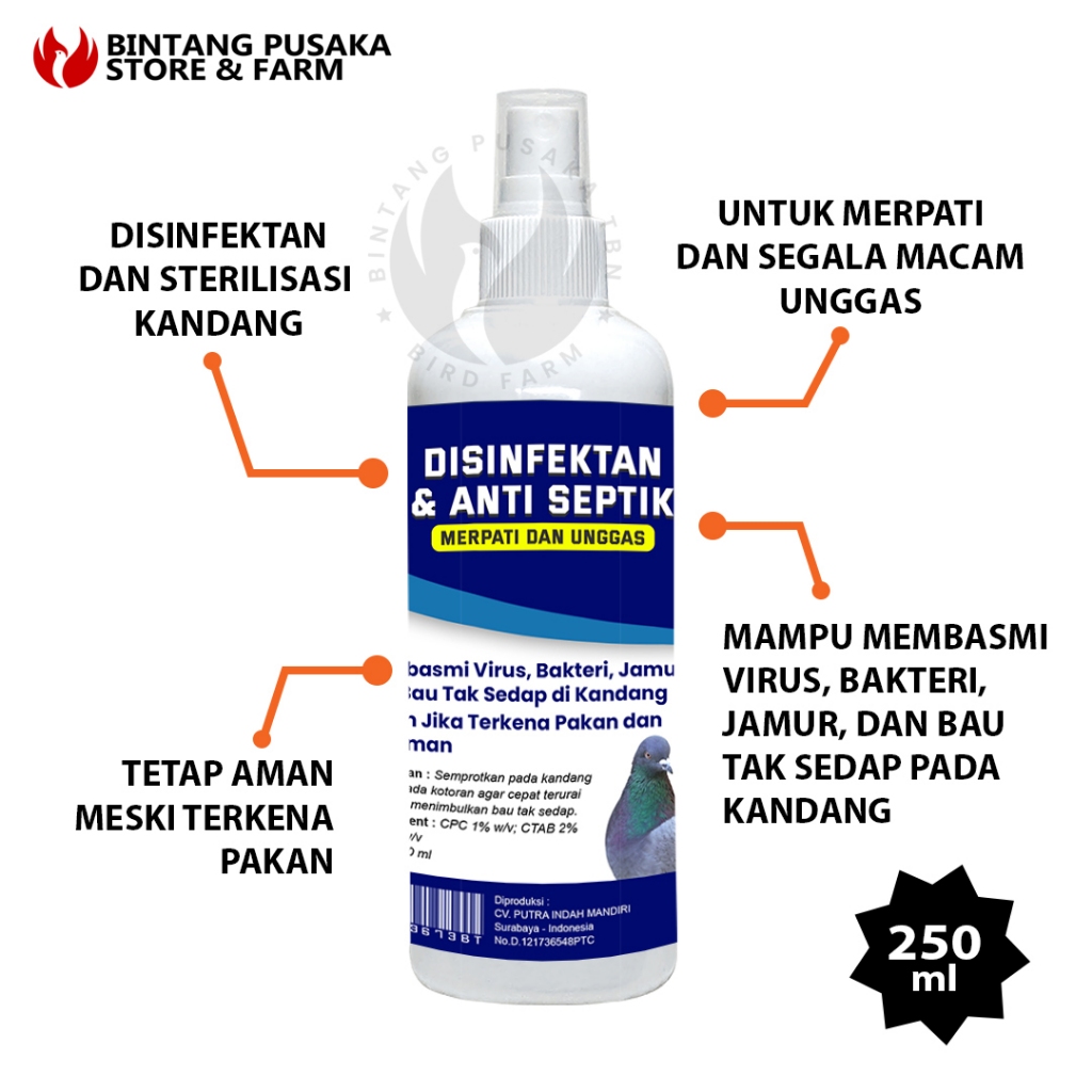 Jual Disinfektan Anti Septik Sterilisasi Kandang Merpati Unggas / Basmi ...