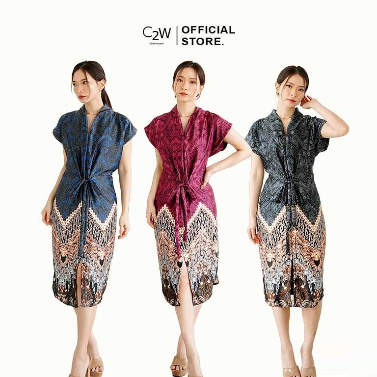 Jual C2W Clothtowear SBN Center Tied Dress Wanita All Size Satin Women's Clothes - 144 TBP ...