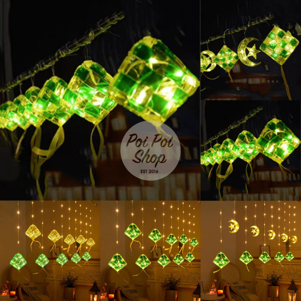 Jual Lampu Hias Idul Fitri Lebaran Ramadan Tirai LED VR Ketupat 10L 4M ...