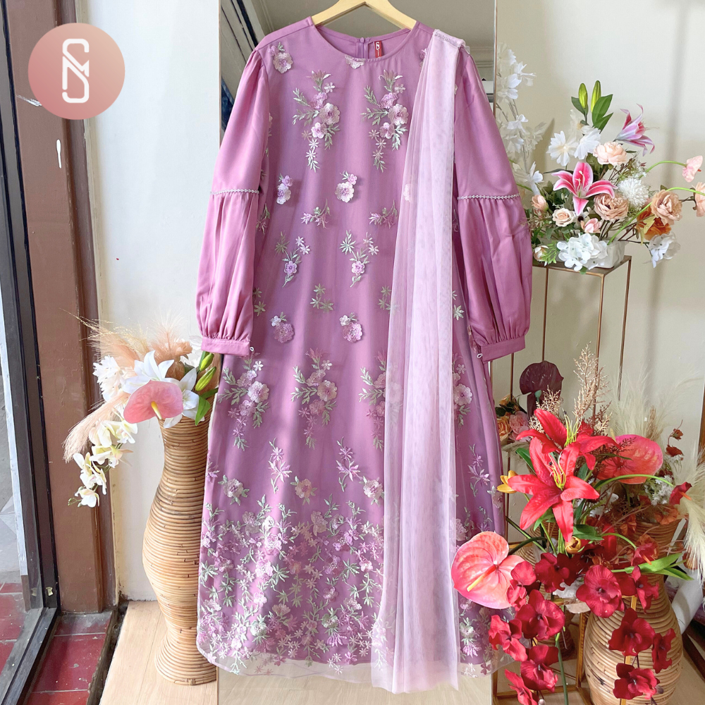Jual Faradila Myshawl Dress Gamis Jumbo Tille Motif Kasual Kondangan ...