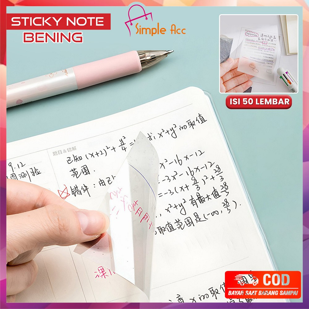 Jual DO-A87 Sticky Note Transparan Isi 50 Lembar Waterproof Serbaguna ...