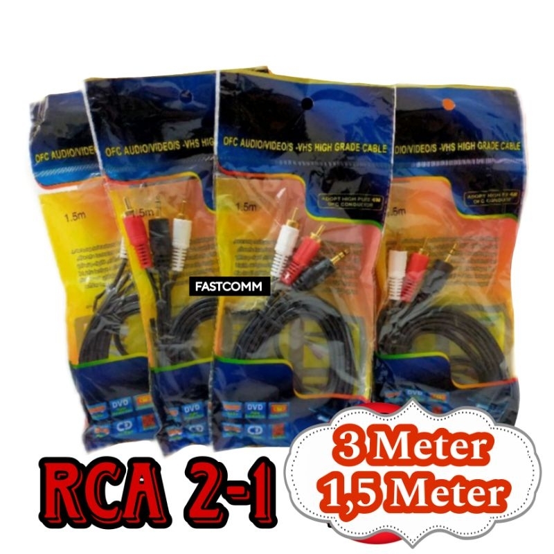 Jual Kabel Jack Audio To 2 Rca Gold Plated 1,5 Meter / 3 Meter / 5 ...