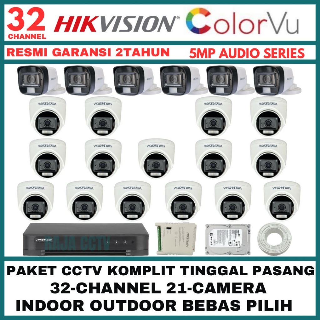 Jual paket cctv hikvision 5mp colorvu colorfull 32 channel 21 camera ...