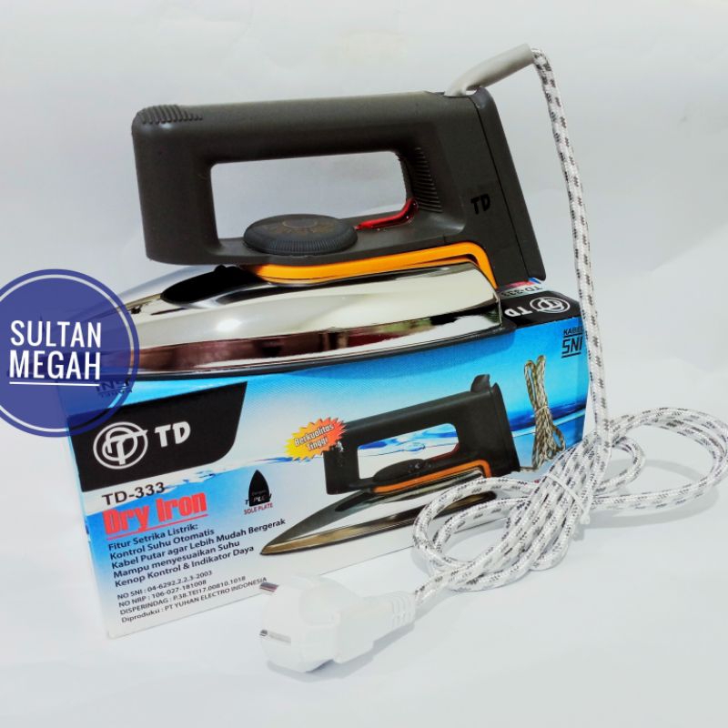 Jual SETRIKA LISTRIK TD 333/ GOSOKAN PAKAIAN SETRIKA BODY BESI HITAM ...