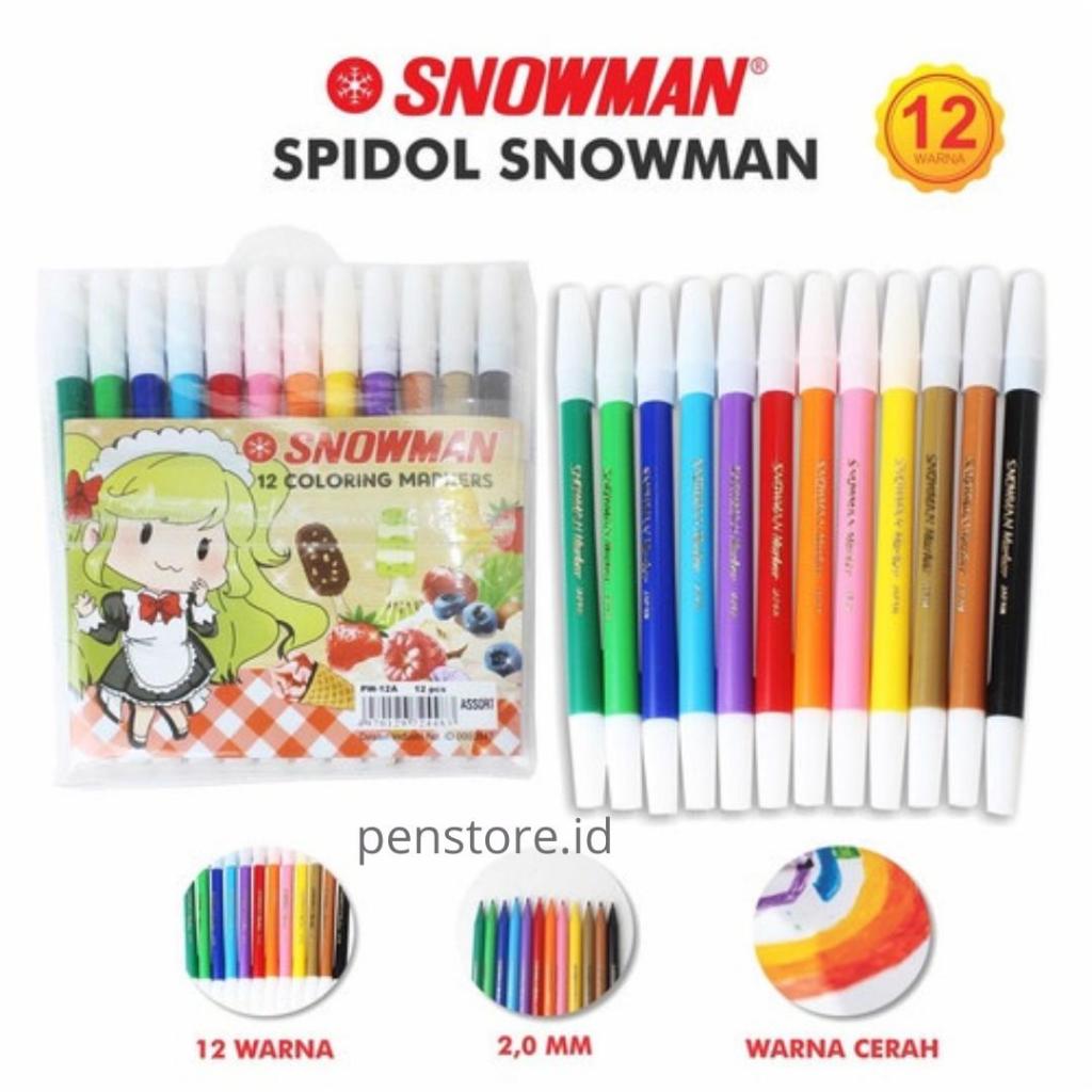 Jual (pack) Spidol Kecil Snowman 12 Warna PW-12A / Sepidol anak ...