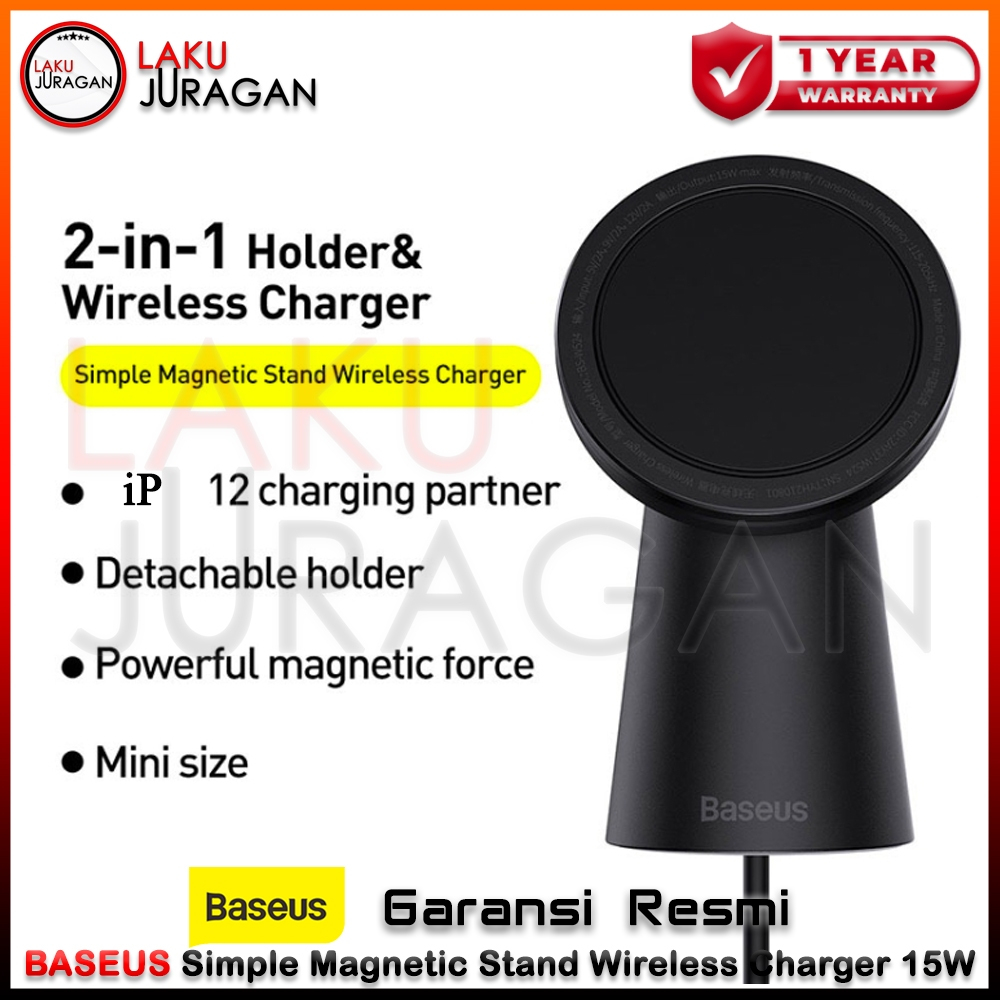 Jual BASEUS Simple Magnetic Stand Wireless Charger 15W 2in1 Holder Dock ...