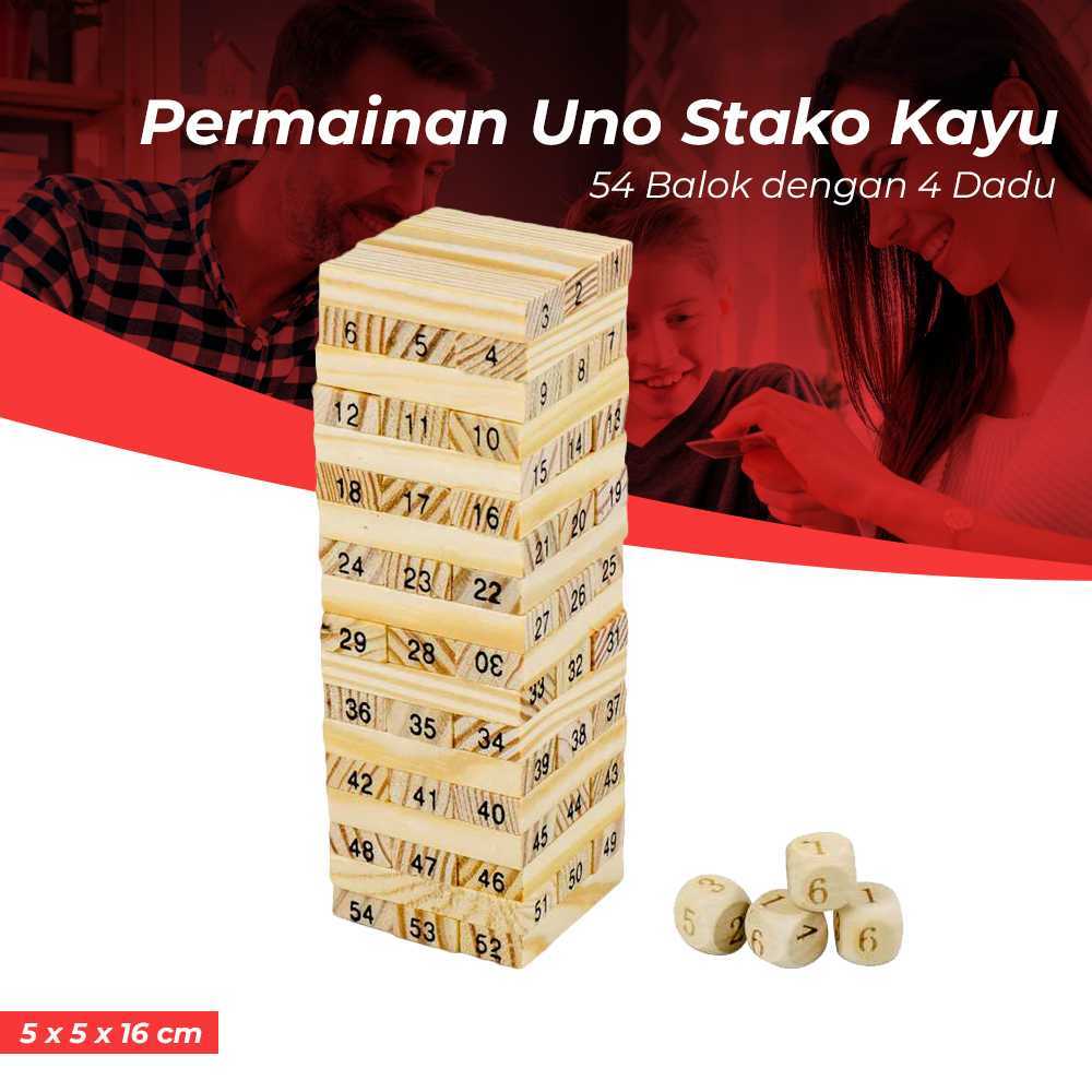 Jual Permainan Uno Stako Kayu 54 Balok dengan 4 Dadu Family Kids Game ...