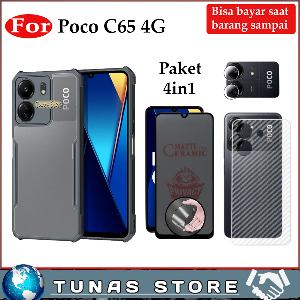 Jual Paket 4 In 1 Case POCO C65 4G Casing Transparant + Antigores ...