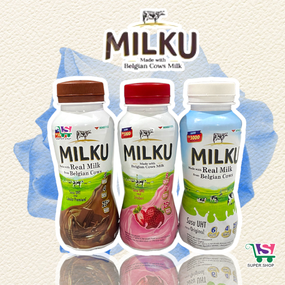 Jual MILKU Susu UHT Strawberry / Cokelat Premium Botol 200 ML | Shopee ...