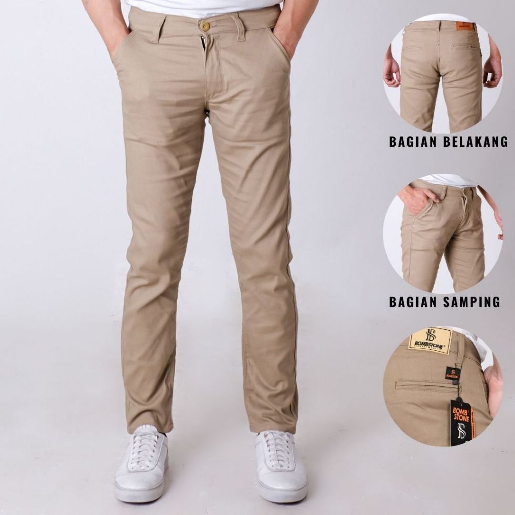 Jual Bombstone Celana Chino Pria Panjang Slimfit Chinos cowo cino cowok Premium pensil / celana ...
