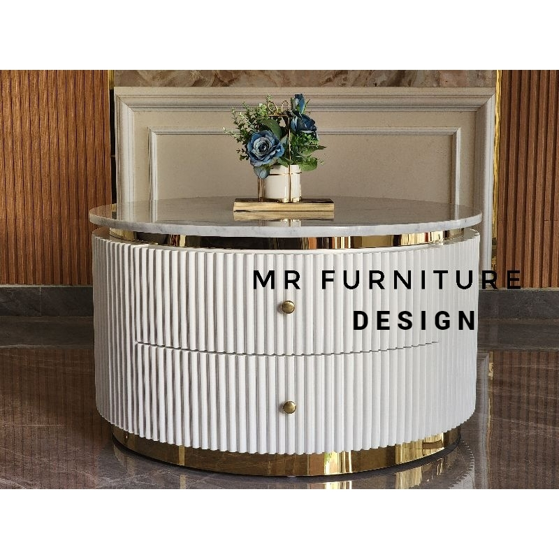 Jual Coffee Table Top Marmer Putih Carrara Body Salur Lis Gold ...