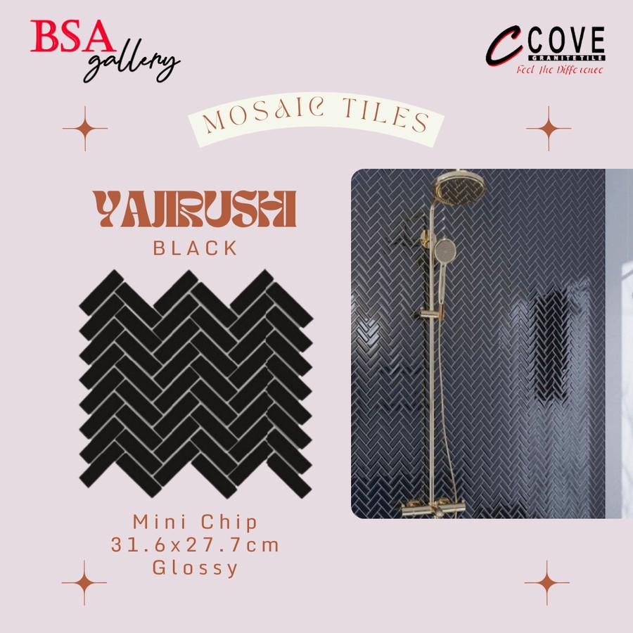 Jual MOSAIC TILE SMALL HERRINGBONE BLACK / KERAMIK MOZAIK HITAM DINDING ...