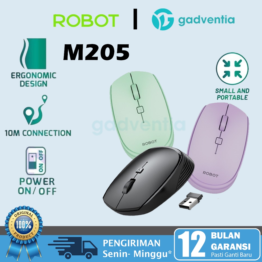 Jual ROBOT M205 Mouse Wireless Poratable Optical 2.4GHZ 1600DPI Untuk Pc Laptop Komputer ...
