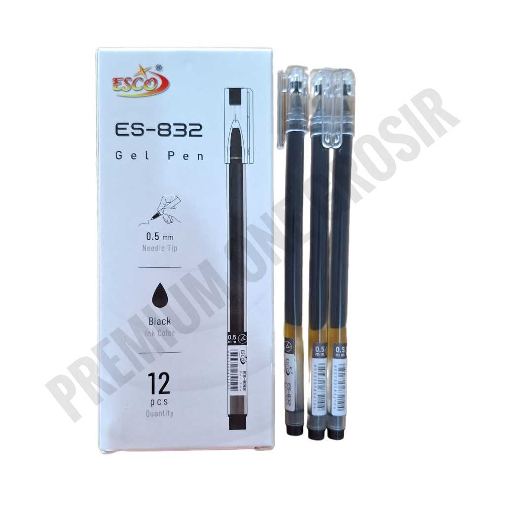 Jual 1 Pack Isi 12 Pcs Esco Gel Pen / Esco Gel Pen ES - 832 0,5 Mm Black | Shopee Indonesia