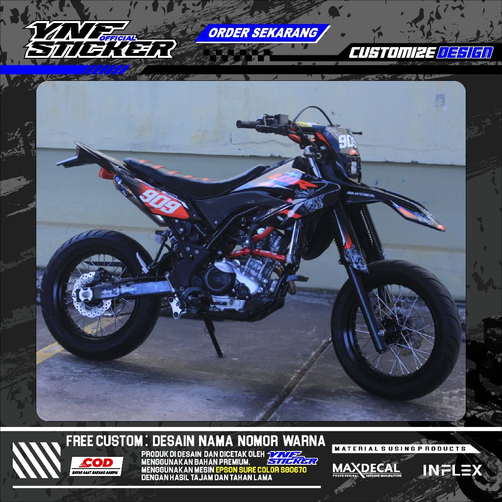 Jual DECAL STICKER YAMAHA WR155 BAHAN ( MAX DECAL) CUSTOM DESIGN MERAH ...