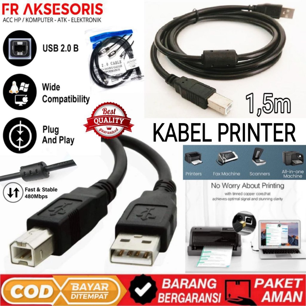 Jual Kabel Printer USB 1.5 Meter Hitam High Quality Kabel Printer EPSON ...