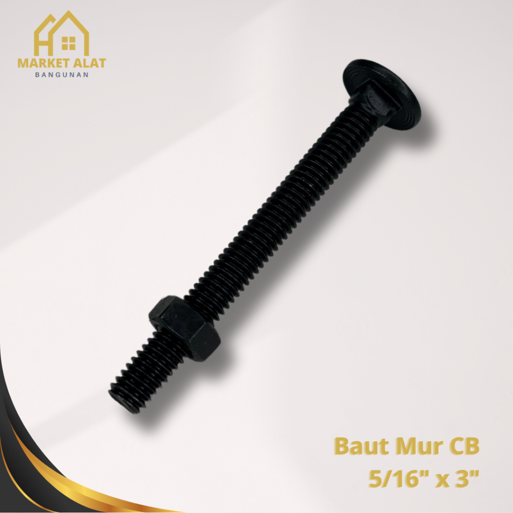Jual Baut Mur CB Hitam 5/16" x 3" (Kunci 12) / Payung Carriage Bolt M8 x 75 mm | Shopee Indonesia