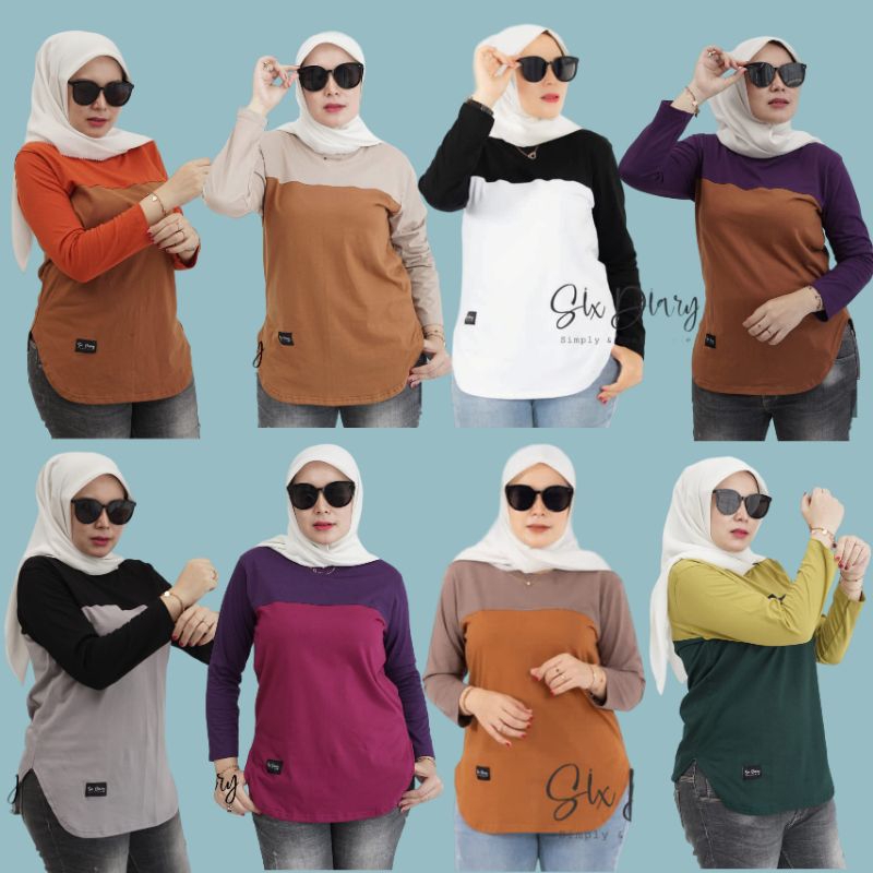Jual Atasan Wanita Terbaru | Kaos Polos Oval Warna Kombinasi Six Diary | Shopee Indonesia