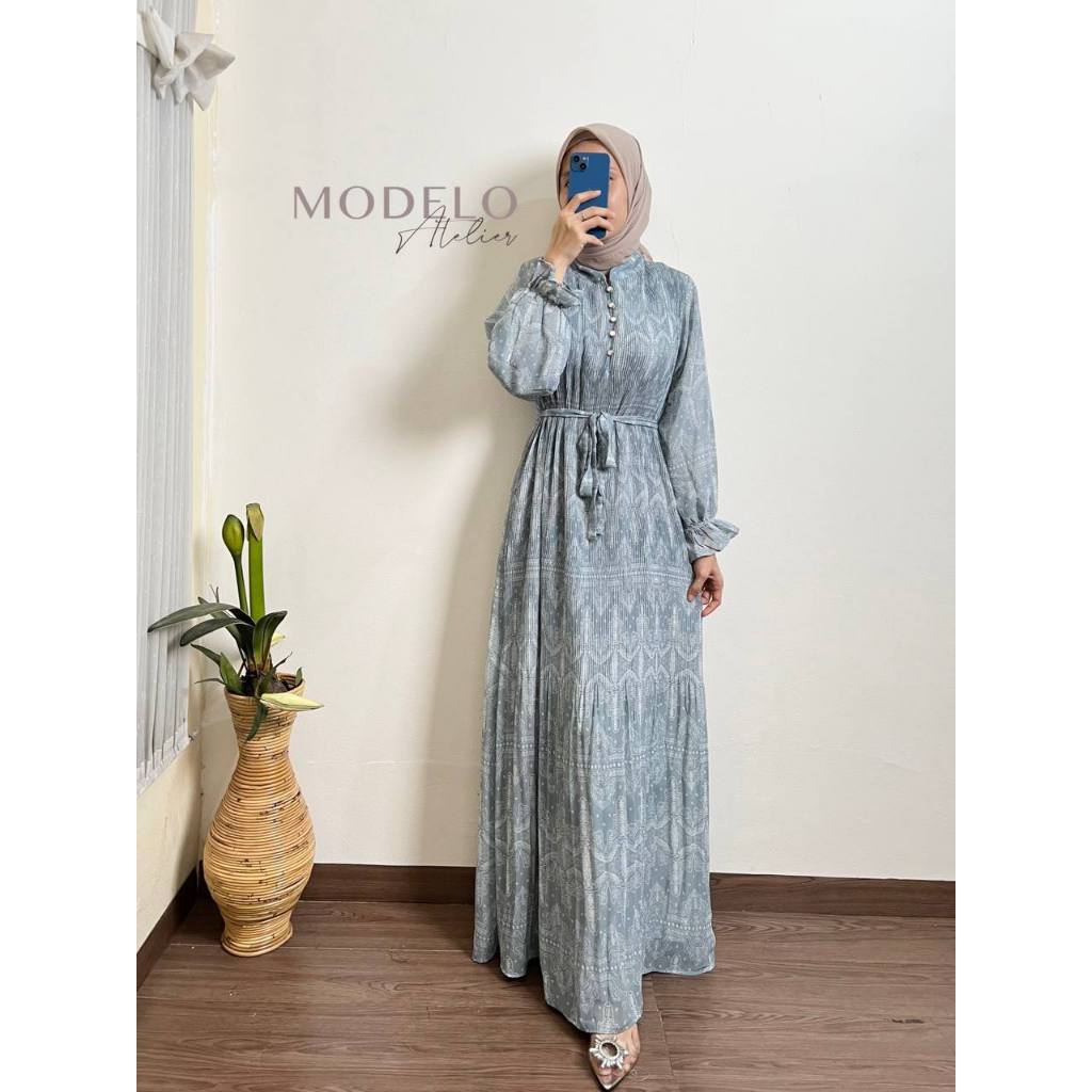 Jual Marbella Maxy Set HIJAB | Gamis Plisket Motif / Gamis Meijiewang ...