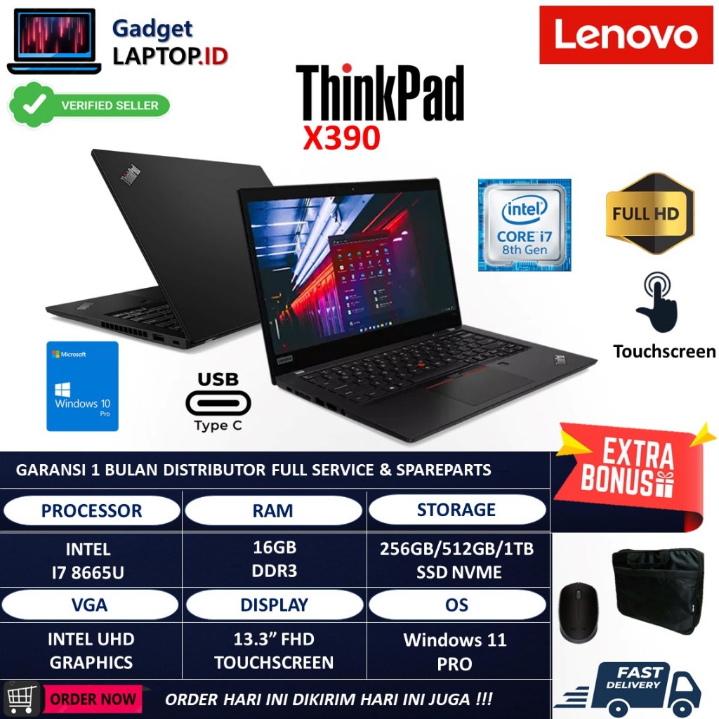 Jual LENOVO THINKPAD X390 INTEL CORE I7 8665U 16GB 1TB SSD 13.3 FHD ...