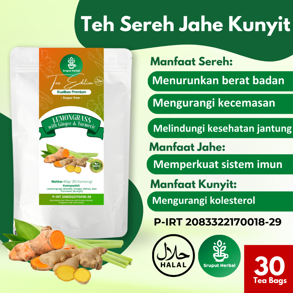 Jual Teh Sereh Jahe Kunyit | Lemongrass Turmeric Ginger Tea | Teh ...