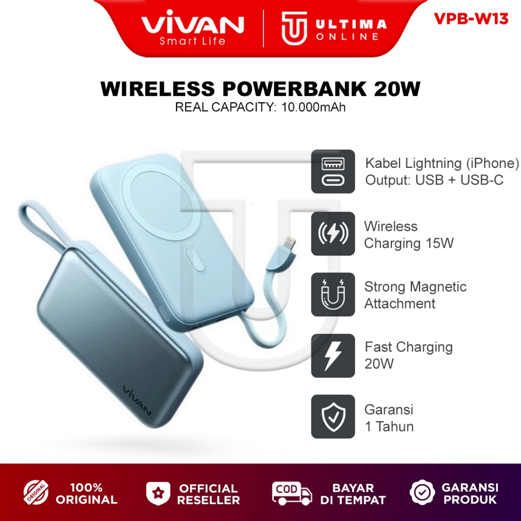 Jual VIVAN Powerbank Wireless Magsafe iPone 10000mAh VPB-W13 Fast ...